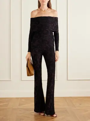 Etro Paisley-jacquard Chenille Trimmed Jersey Flared Pants - Black