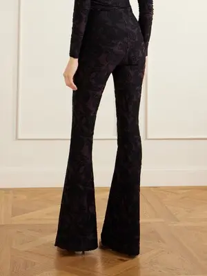 Etro Paisley-jacquard Chenille Trimmed Jersey Flared Pants - Black