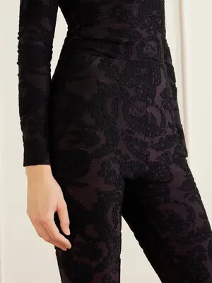 Etro Paisley-jacquard Chenille Trimmed Jersey Flared Pants - Black