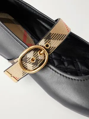 Burberry Checked Leather Mary Jane Ballet Flats