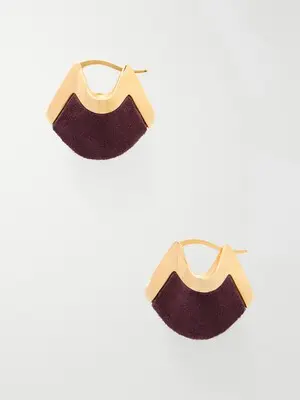 Khaite Lotus Gold-plated And Suede Drop Earrings - Burgundy
