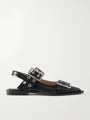 GANNI Embellished Recycled Point-toe Slingback Flats