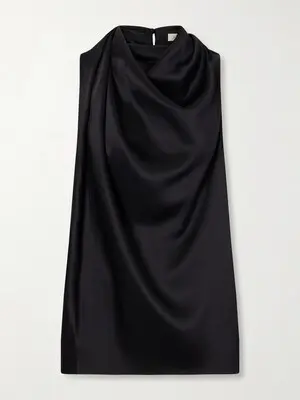 HEIRLOME Kate Draped Silk-satin Top - Black