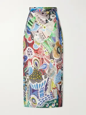 HEIRLOME Irene Printed Silk-organza Midi Skirt - Blue