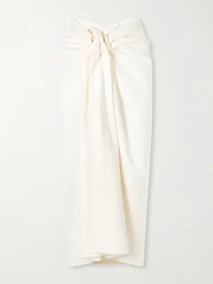 Magda Butrym Embellished Gathered Cotton Midi Skirt - Neutrals