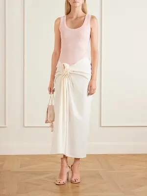 Magda Butrym Embellished Gathered Cotton Midi Skirt - Neutrals