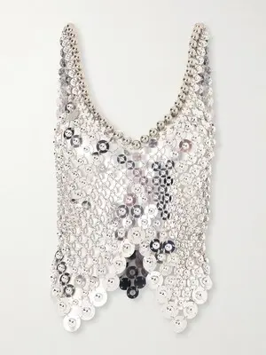 Rabanne Sequined Bead-embellished -tone Chainmail Tank - Silver