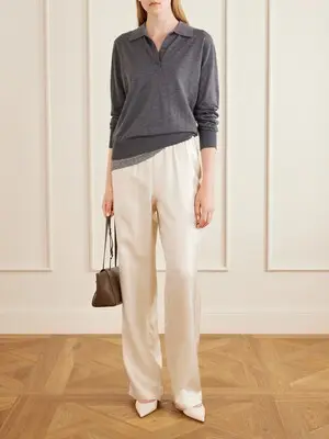 Loulou De Saison Miles Cashmere Polo Sweater - Gray