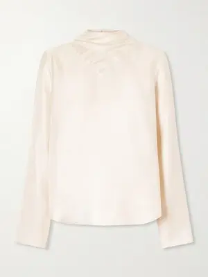 Loulou De Saison Gala Scarf-detail Silk-twill Blouse - Neutrals