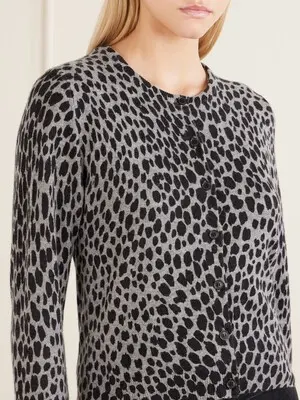NILI LOTAN Keelah Leopard-jacquard Cashmere Cardigan - Gray