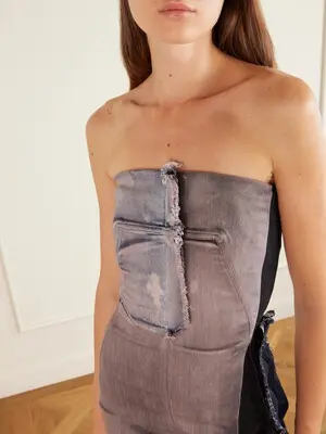 Rick Owens Distressed Paneled Stretch-denim Maxi Gown