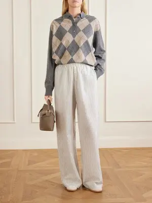RÓHE Argyle Cashmere, Wool And Silk-blend Polo Sweater - Gray