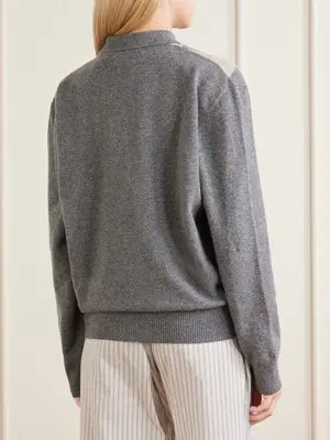 RÓHE Argyle Cashmere, Wool And Silk-blend Polo Sweater - Gray