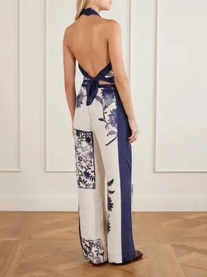 SIR. Phillipa Printed Silk-blend Halter Tank
