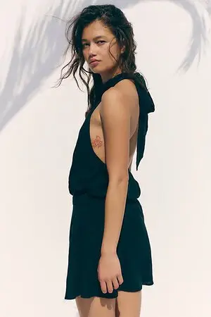 Free People Sandshell Linen Drea Mini Dress At - Black