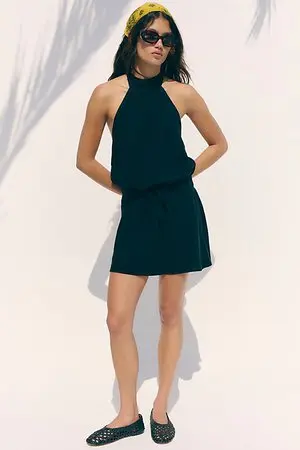 Free People Sandshell Linen Drea Mini Dress At - Black