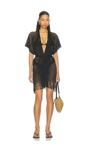 Luli Fama Caught Up Short Caftan - Black