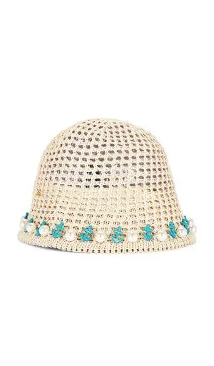 Lele Sadoughi Maya Pearl Anchor Bucket Hat - Creme