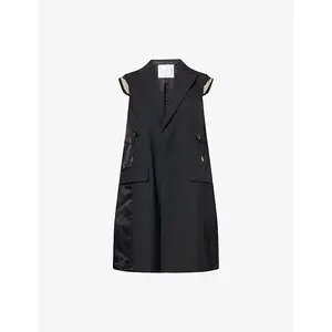 Sacai Sleeveless Wool-blend And Nylon Contrast Vest - Black