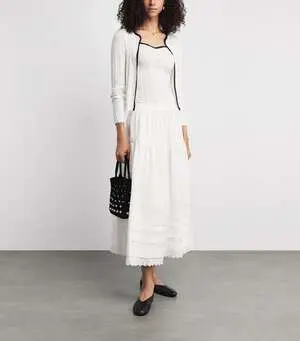 DÔEN Sebastiane Organic Cotton Midi Skirt With Lace Hem - White