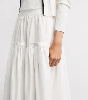 DÔEN Sebastiane Organic Cotton Midi Skirt With Lace Hem - White