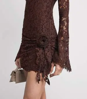 DE LA VALI Lace Bodita Mini Dress - Brown