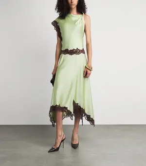 DE LA VALI Asymmetric Lace Trimmed Midi Dress - Green