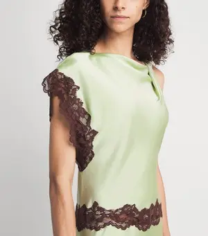 DE LA VALI Asymmetric Lace Trimmed Midi Dress - Green
