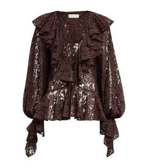 DE LA VALI Lace Mija Blouse - Brown