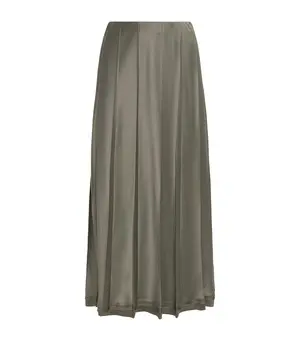 Vince Satin Pleated Midi Skirt - Green
