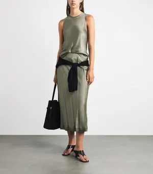 Vince Satin Pleated Midi Skirt