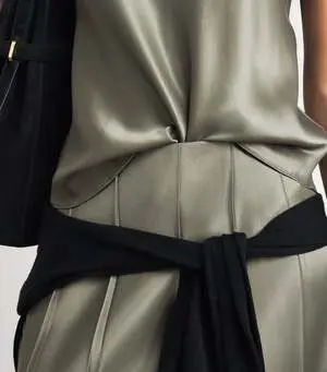 Vince Satin Pleated Midi Skirt