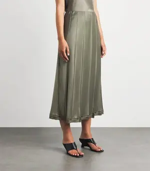 Vince Satin Pleated Midi Skirt