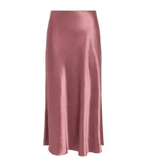 Vince Crinkle Satin Midi Skirt - Red