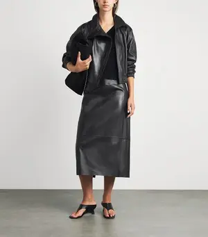 Vince Lambskin Midi Skirt