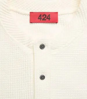 424 Waffle-knit Long-sleeve Henley Top