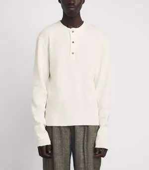 424 Waffle-knit Long-sleeve Henley Top