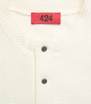 424 Waffle-knit Long-sleeve Henley Top