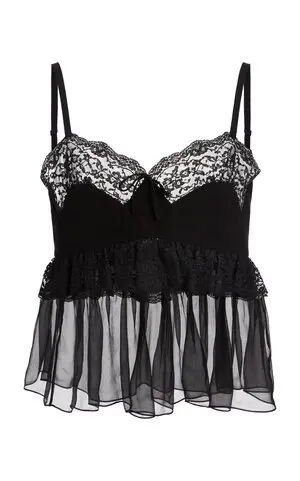 Chloé Lace-trimmed Silk Crepe De Chine Tank Top - Black