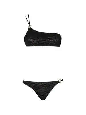 PIN-UP STARS Crochet-knit One-shoulder Bikini - Black