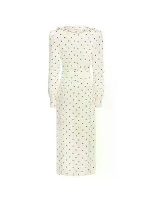 Alessandra Rich Polka-dot Ruffled Midi Dress - White