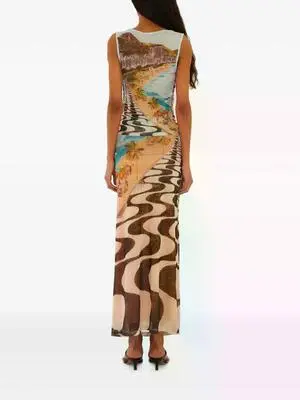 Farm Rio Copacabana Graphic Print Mesh Maxi Skirt