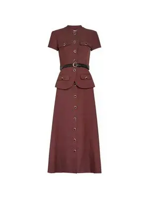 SELF-PORTRAIT Belted Peplum-waist Midi Dress - Brown