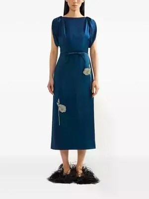 Erdem Embroidered Satin Midi Dress - Blue