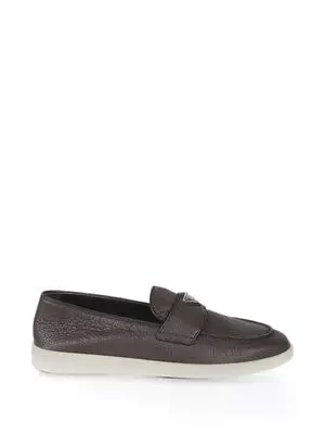Prada Logo-plaque Pebbled-leather Loafers