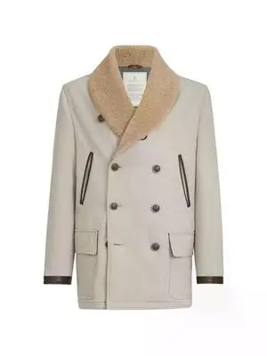 Brunello Cucinelli Wool And Cashmere Cavalry Coat With Thermore® Padding And Shearling Collar