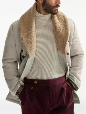 Brunello Cucinelli Wool And Cashmere Cavalry Coat With Thermore® Padding And Shearling Collar
