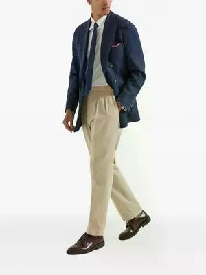 Brunello Cucinelli Cotton Chevron Double Pleat Trousers With Waist Tabs - Neutrals