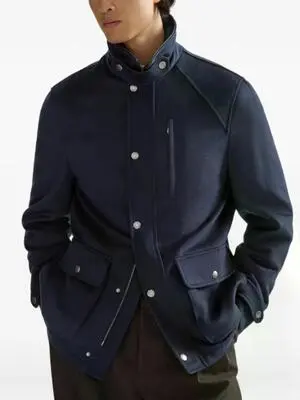 Brunello Cucinelli Virgin Wool Cloth Field Jacket With Nappa Leather Inserts