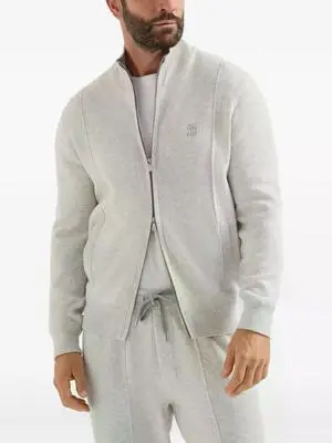 Brunello Cucinelli Cashmere Double Knit Cardigan With Zipper And Logo